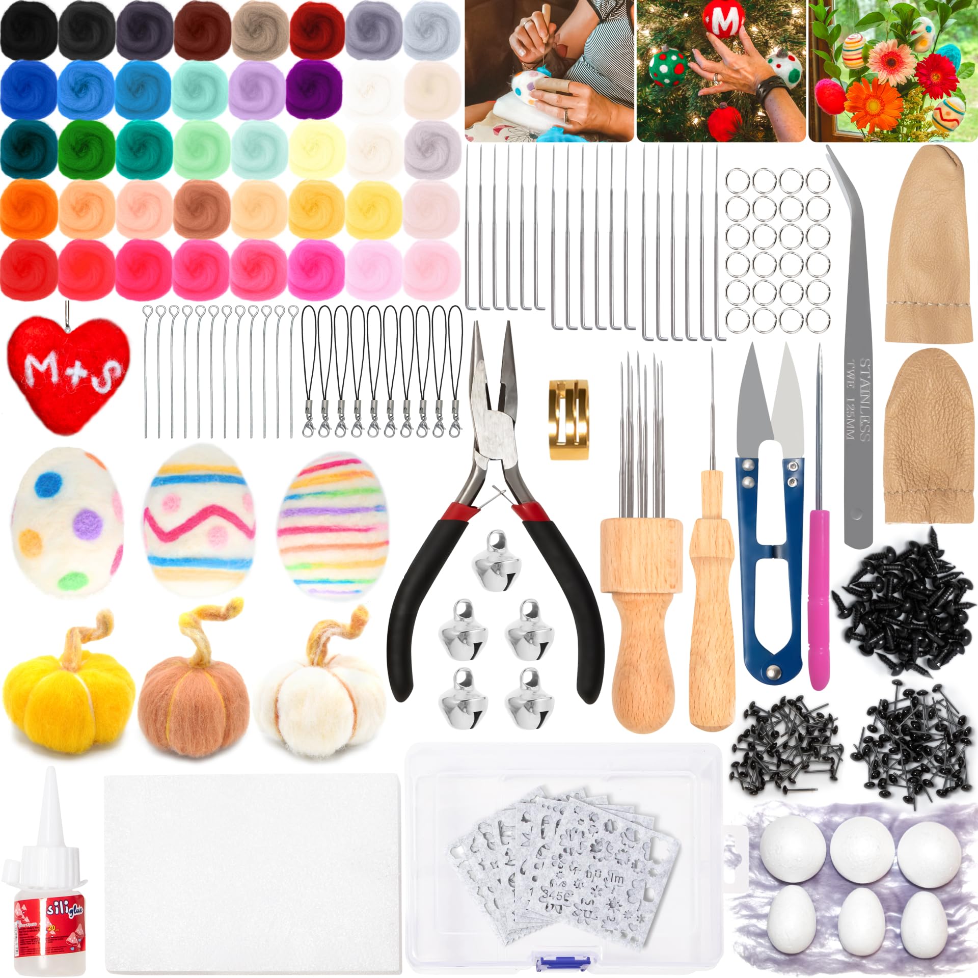 WOOLfully Fun Needle Felting Kit - Beginner Art Craft Kit - Wool Roving, Styrofoam Balls & Eggs - DIY Decor for Adults
