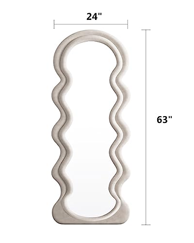 OGCAU Wavy Wall Mirror, 63"L x 24"W, White, Anti-rust, Shatterproof & Splash Proof, Modern or Contemporary, Bedroom Dressing Mirror