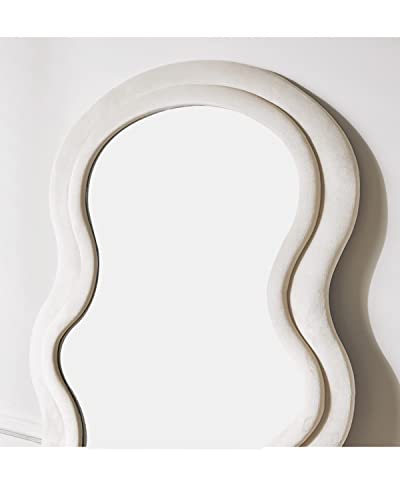 OGCAU Wavy Wall Mirror, 63"L x 24"W, White, Anti-rust, Shatterproof & Splash Proof, Modern or Contemporary, Bedroom Dressing Mirror