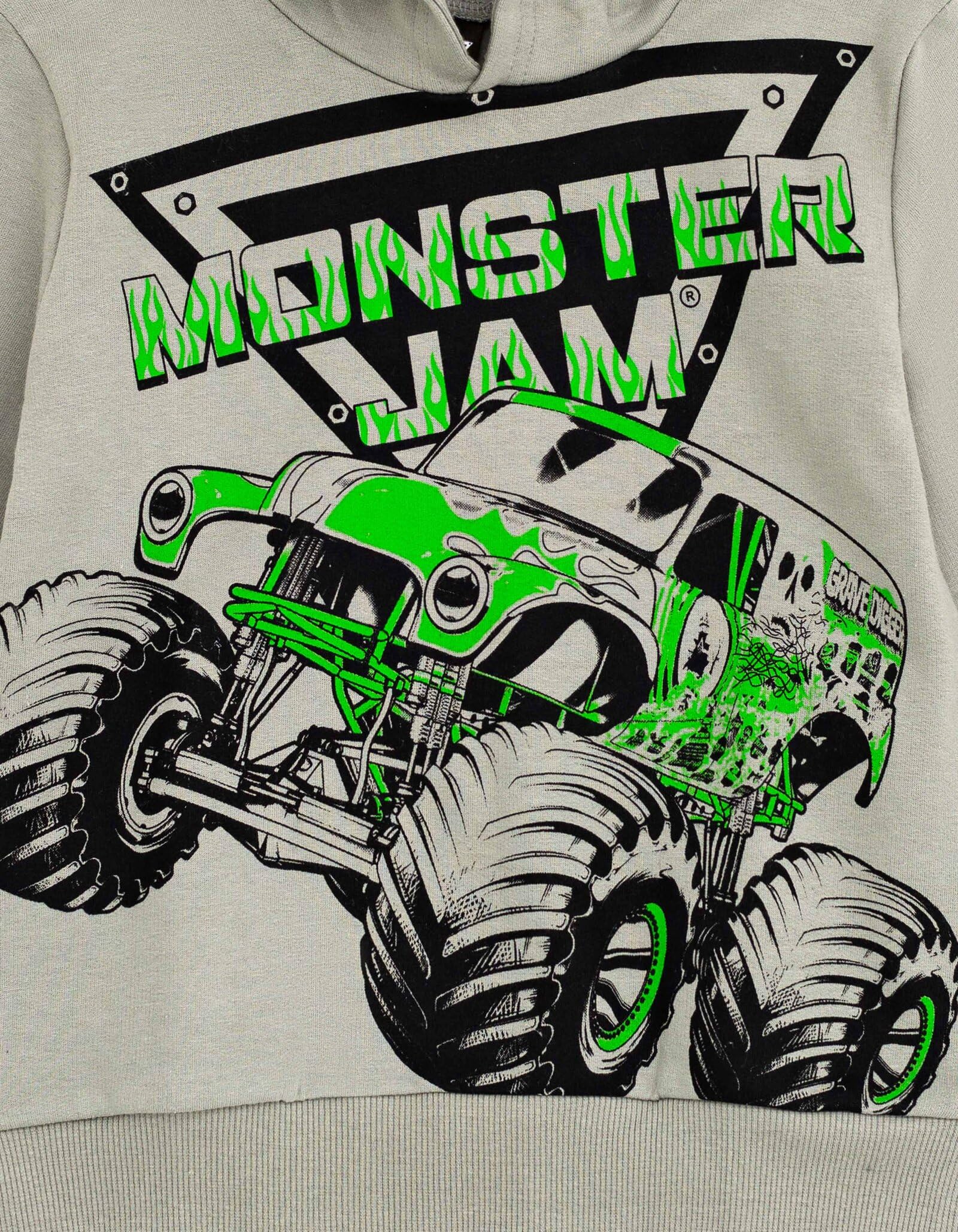 Monster Jam Little Boys Hoodie and Jogger Pants Outfit Set Light Gray 7-8