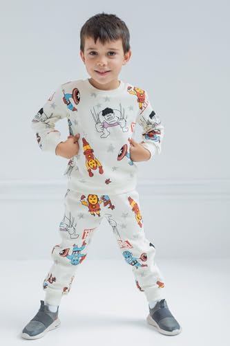 Marvel Avengers Spider-Man Hulk Iron Man Captain America Little Boys Fleece Sweatshirt and Pants Set White 7-8