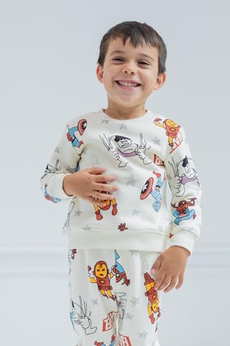 Marvel Avengers Spider-Man Hulk Iron Man Captain America Little Boys Fleece Sweatshirt and Pants Set White 7-8