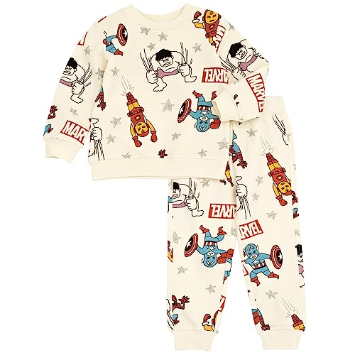 Marvel Avengers Spider-Man Hulk Iron Man Captain America Little Boys Fleece Sweatshirt and Pants Set White 7-8