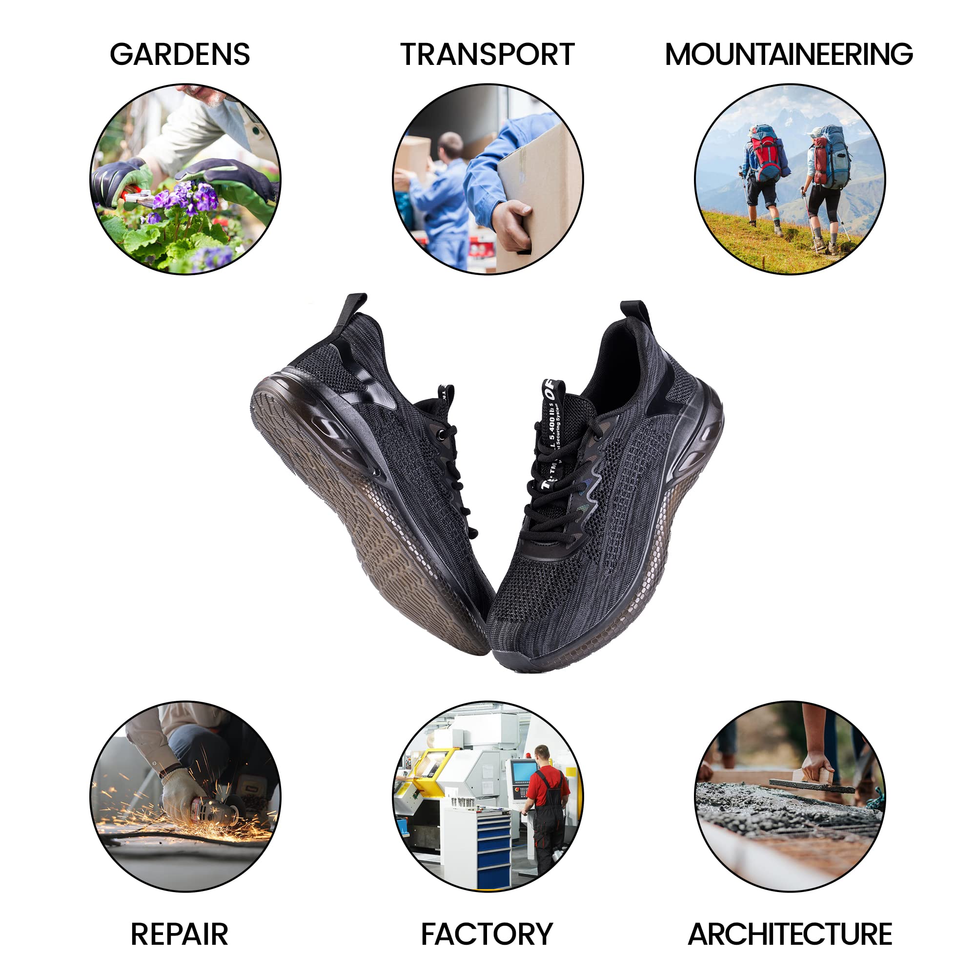 DINGGU Steel Toe Shoes for Men Lightweight Safety Indestructible Work Shoes Comfortable Breathable Non-Slip Slip on Composite Toe Sneakers for Industrial Construction Black 12