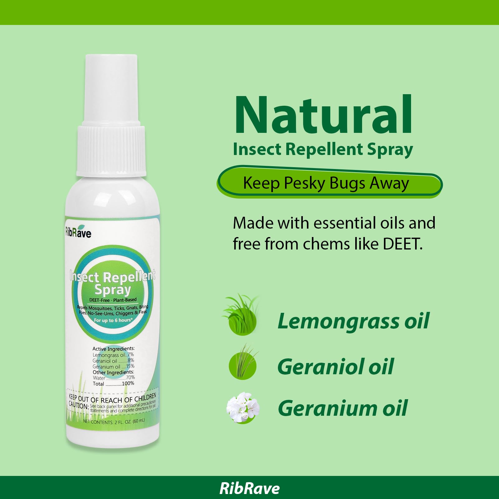 Mosquito Repellent Spray for Body, Insect Repellent Spray Natural Bug Repellent for Skin DEET-Free Travel Size 2 Fl Oz (2 Pack)