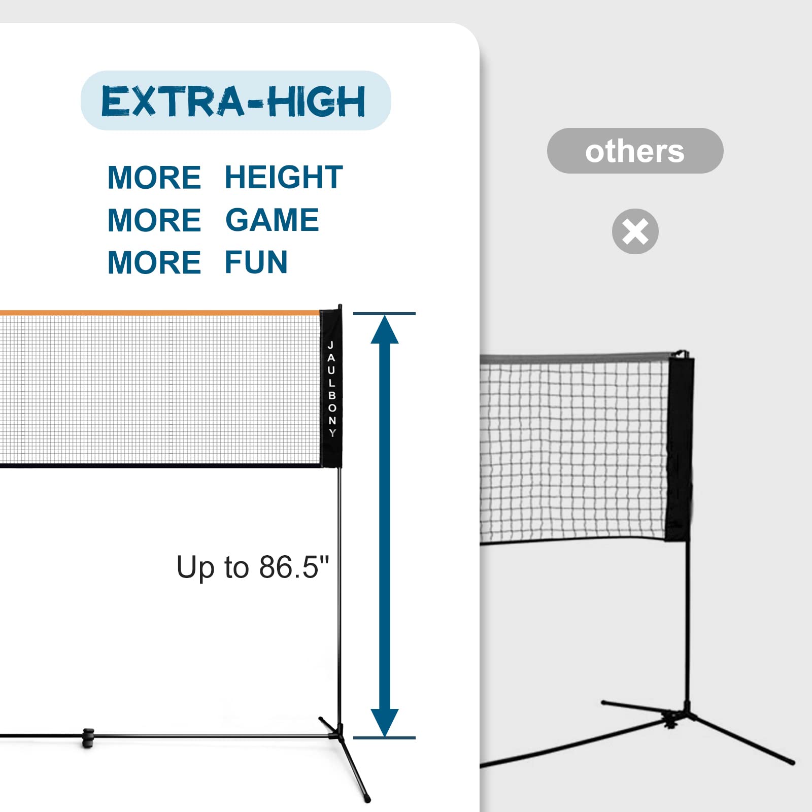 Jaulbony Pickleball Net Volleyball Net Outdoor Height Adjustable 17ft x 7ft Tall Badminton Net Backyard Game Tennis Portable for Junior Kid Soccer Pool Sports High Scool