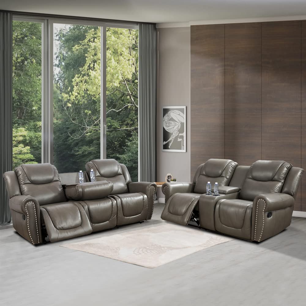 Ocstta Leather Manual Recliner Sofa for Loveseat, Living Room Sofa,Leather Sofa for Home/Office(Leather Recliner Loveseat) Grey
