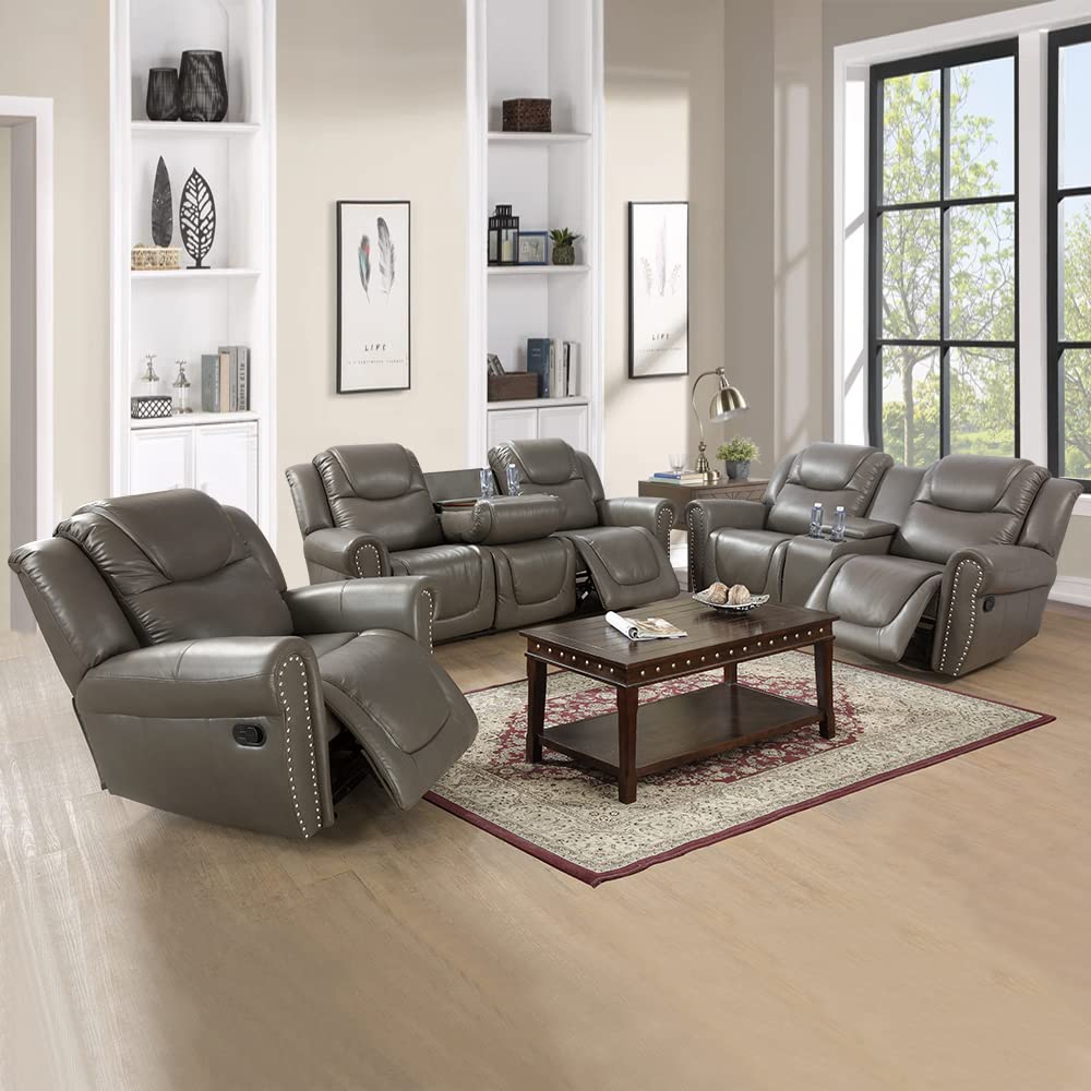 Ocstta Leather Manual Recliner Sofa for Loveseat, Living Room Sofa,Leather Sofa for Home/Office(Leather Recliner Loveseat) Grey