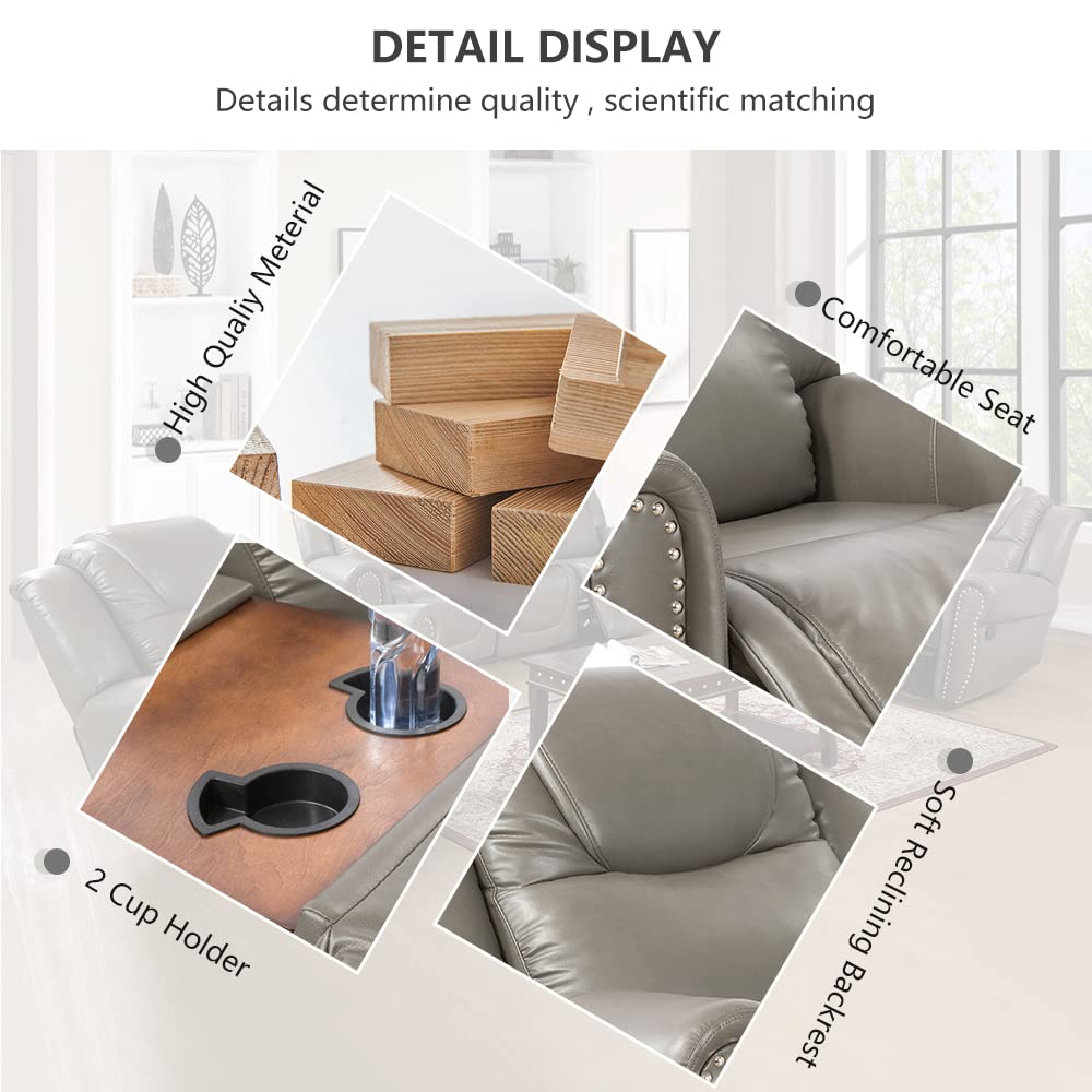 Ocstta Leather Manual Recliner Sofa for Loveseat, Living Room Sofa,Leather Sofa for Home/Office(Leather Recliner Loveseat) Grey