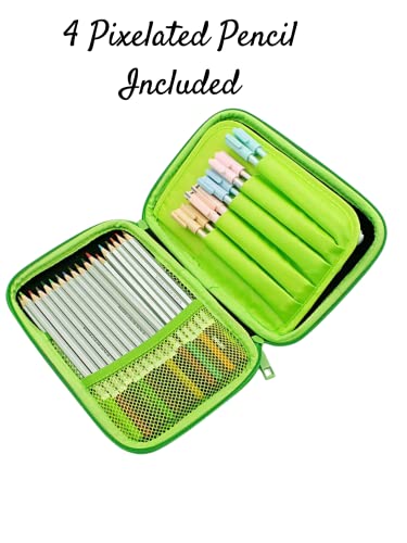 Gamer School Set Pencil Case, 4 Pixaletd Pencils, 1 Gamer Control Eraser, 50 Stickers, 1 Drawstring Bag and 16oz Water Bottle