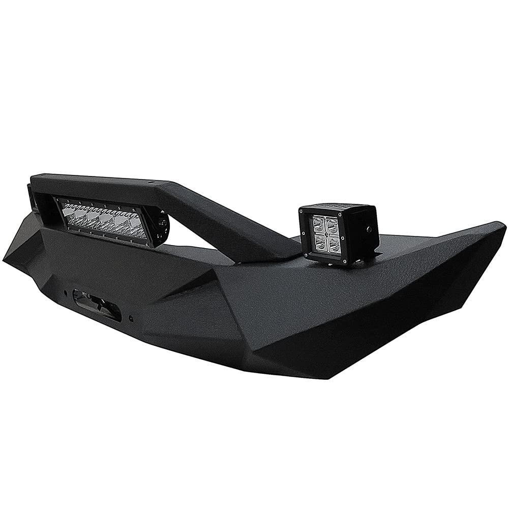 Front Bumper and Rear Bumper w/Tire Carrier Fit 2007-2018 for Jeep Wrangler JK with Winch Plate with D-ring LED Strip Light and 4XLED Lights w/Tire Carrier