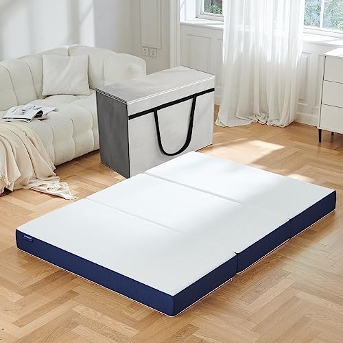 Molblly Folding Mattress with Storage Bag, 6 inch Memory Foam Tri Folding Mattress, Portable Trifold Mattress with Breathable & Washable Cover, Full Size - 52"x 73"x 6"