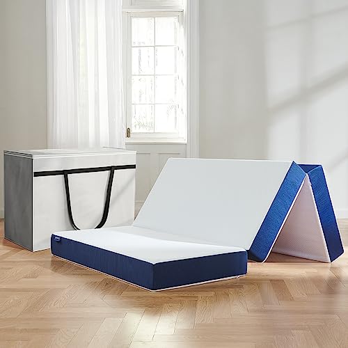 Molblly Folding Mattress with Storage Bag, 6 inch Memory Foam Tri Folding Mattress, Portable Trifold Mattress with Breathable & Washable Cover, Full Size - 52"x 73"x 6"