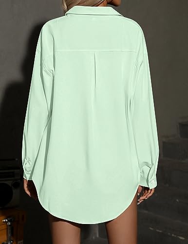 HOTOUCH Button Up Shirts for Women Long Sleeve Loose Collar Shirt Soft Boyfriend Blouses with Pockets Light Green XL