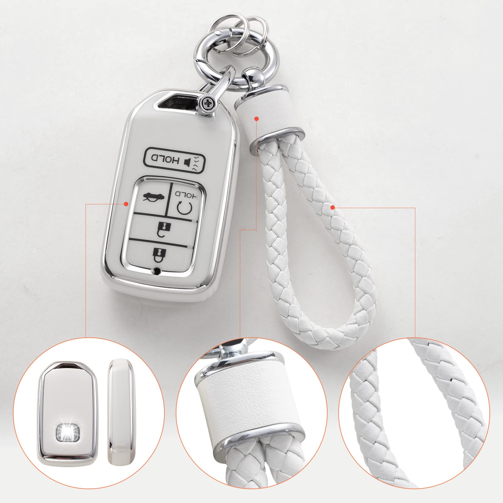 YO&YOYE for Honda Key Fob Cover with Keychain, Soft TPU Key Case Protection Fit for Accord Civic CRV Pilot Odyssey Smart Key Holder