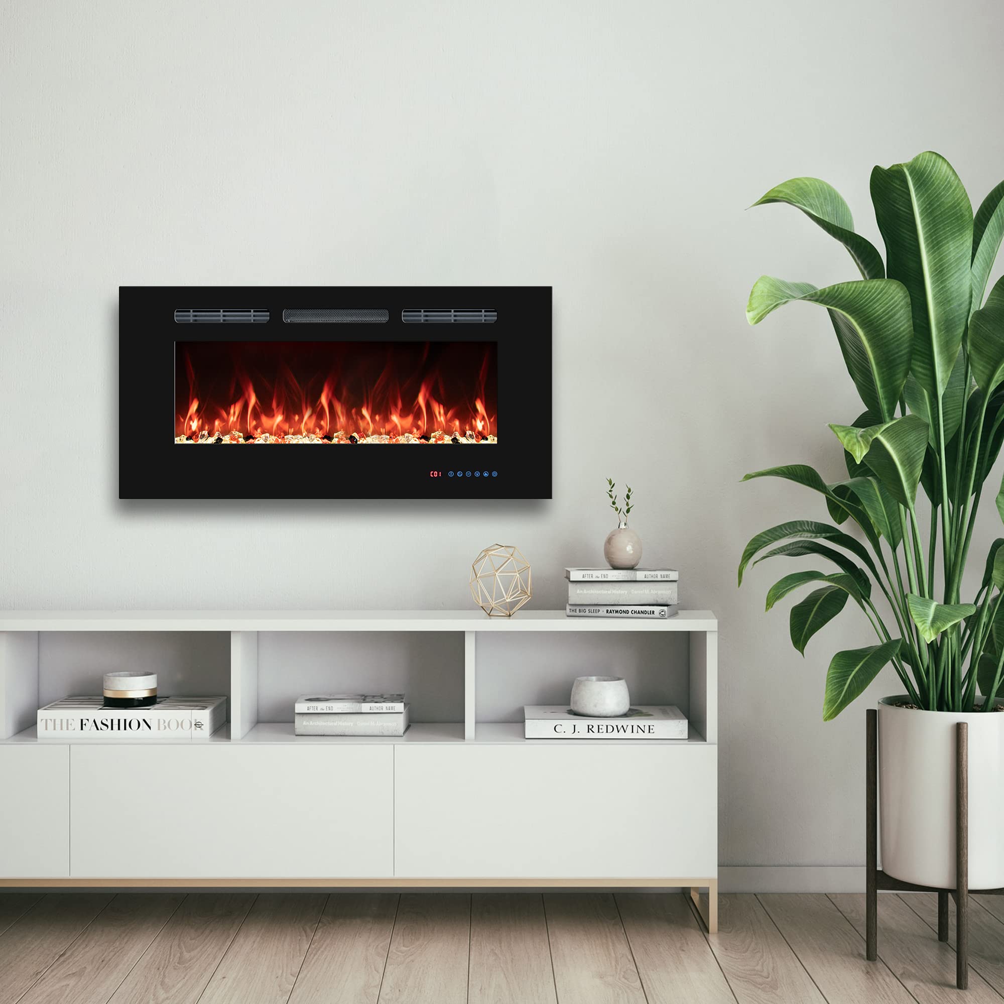 30" Electric Fireplaces Inserts, Recessed & Wall-Mounted Fireplace Heater with Thermostat, Multicolor Flames,Timer, Log & Crystal, 750/1500W