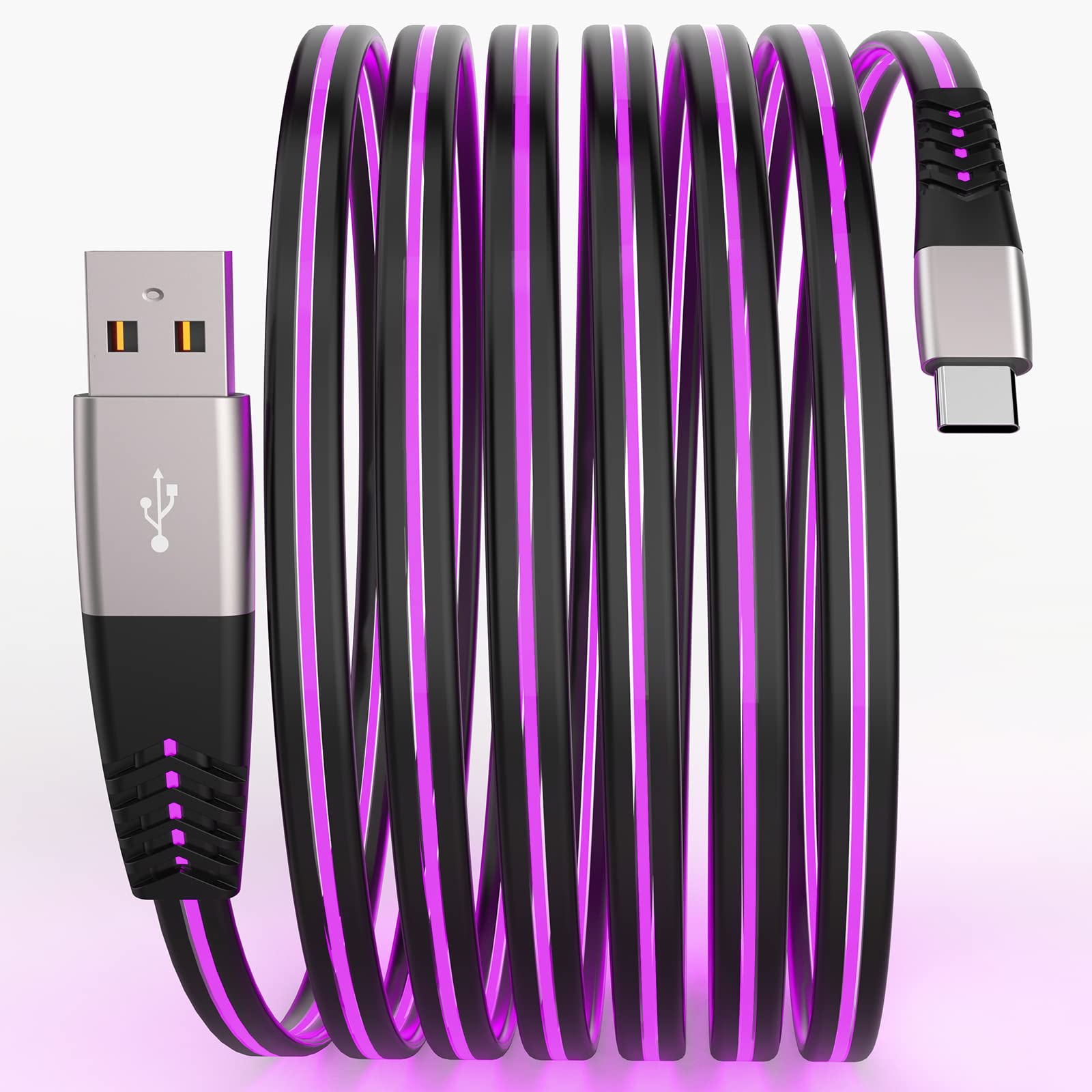 Haydyson Type C Cable Led Light Up Charger Cord Visible Colors 3A Fast Charging USB A to USB C Data Sync Cord for Samsung Galaxy S21 S20 S10/S9/Note 20/10/9/8 (Purple)