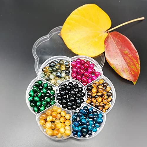 6mm Natural Round Stone Beads About 210pcs Tiger Eye Genuine Real Healing Crystal Stones Beading Loose Gemstone DIY for Bracelet Jewelry Making Kit(7 Color-H)