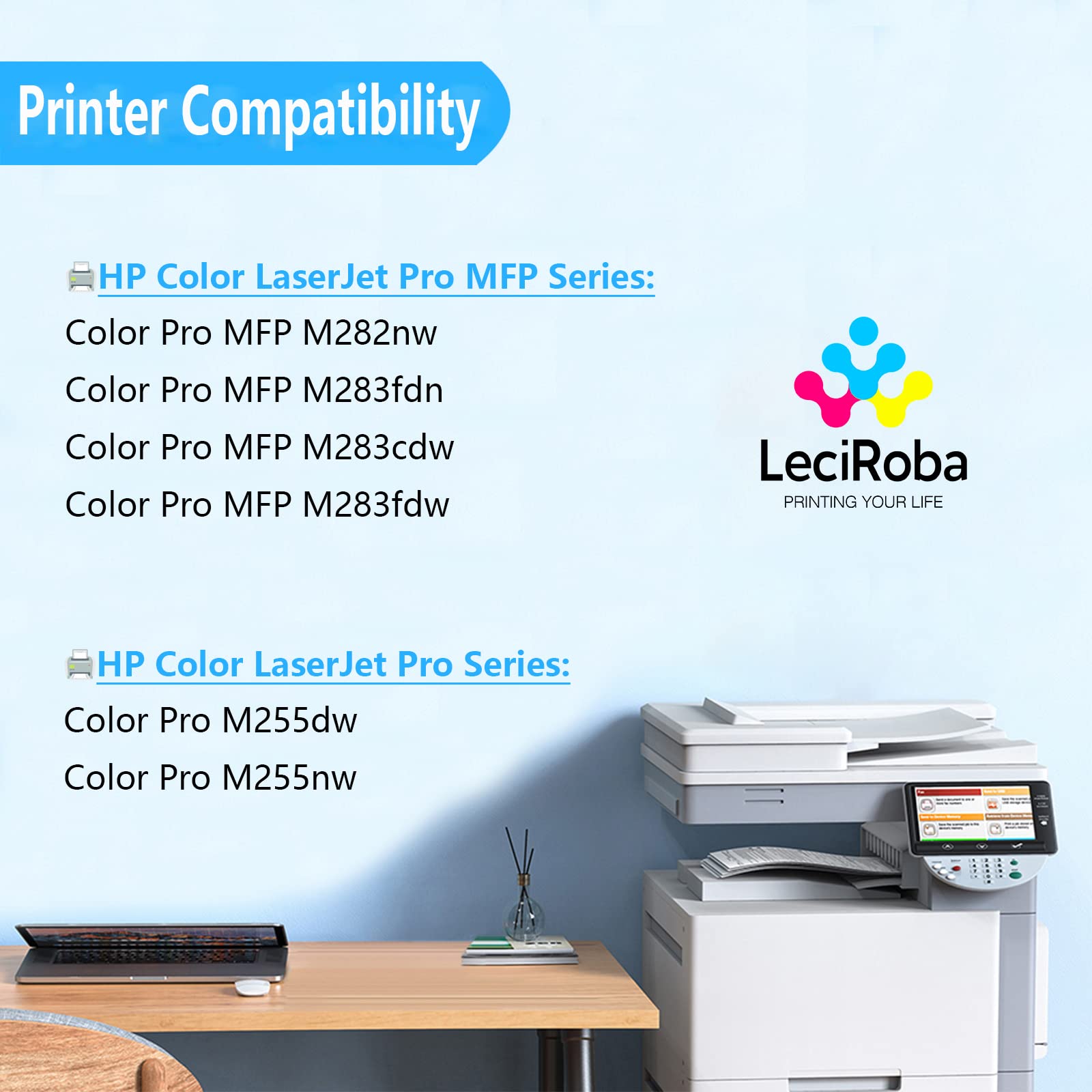 LeciRoba Compatible 206A (with Chip) 4 Pack Toner Cartridges Replacement for HP 206A W2110A 206X W2110X for HP Pro MFP M283 M283FDW M255 M255DW M283CDW Printer (Black Cyan Magenta Yellow)