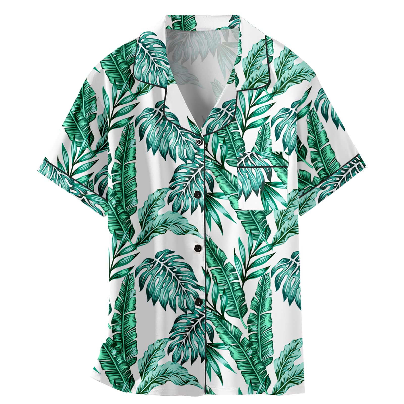 Silk Pjs for Women Set, Cute Silky Matching 2 Pcs Comfy Nightwear Button Down Sexy Soft Satin Summer Pj Short Set, Leaves Green, Medium