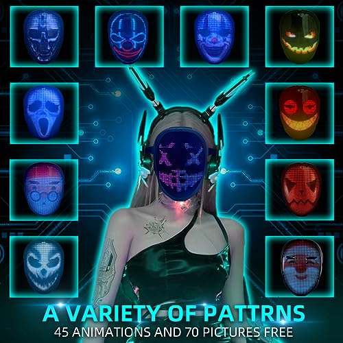 Ompusos LED Mask-Light Up Mask Bluetooth APP Gesture Sensing Halloween LED Mask adults, Digital Mask Costume Party Mask