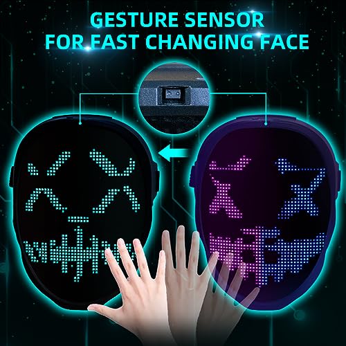 Ompusos LED Mask-Light Up Mask Bluetooth APP Gesture Sensing Halloween LED Mask adults, Digital Mask Costume Party Mask