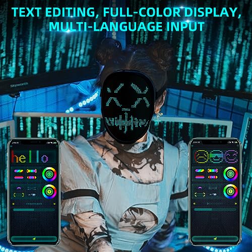 Ompusos LED Mask-Light Up Mask Bluetooth APP Gesture Sensing Halloween LED Mask adults, Digital Mask Costume Party Mask