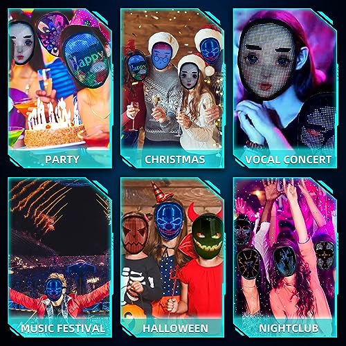 Ompusos LED Mask-Light Up Mask Bluetooth APP Gesture Sensing Halloween LED Mask adults, Digital Mask Costume Party Mask