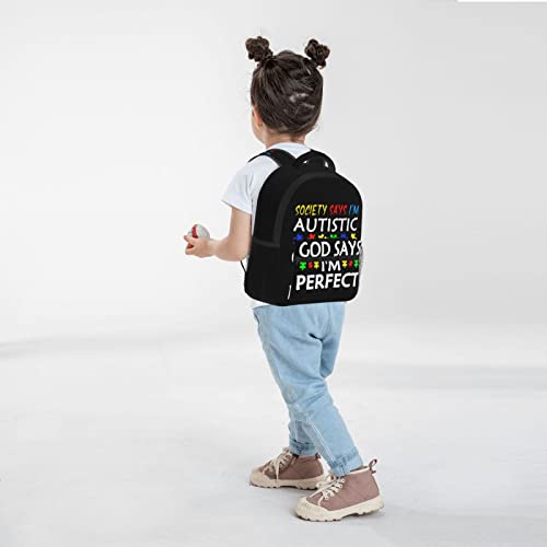 Society Say I'M Autistic God Says I'M Perfect Kids Backpack For Boys Girls Elementary Kindergarten Preschool School Bag Multifunctional Cute Large Capacity Backpack