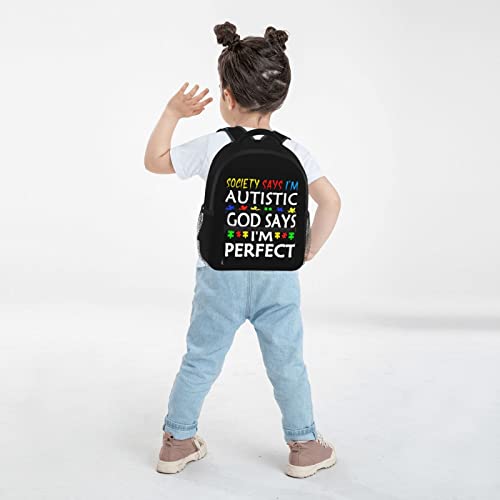Society Say I'M Autistic God Says I'M Perfect Kids Backpack For Boys Girls Elementary Kindergarten Preschool School Bag Multifunctional Cute Large Capacity Backpack