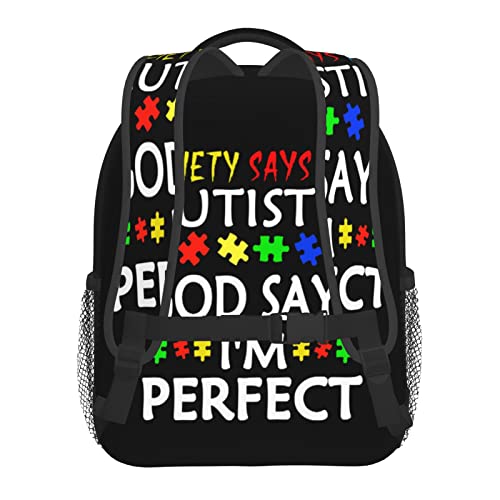 Society Say I'M Autistic God Says I'M Perfect Kids Backpack For Boys Girls Elementary Kindergarten Preschool School Bag Multifunctional Cute Large Capacity Backpack