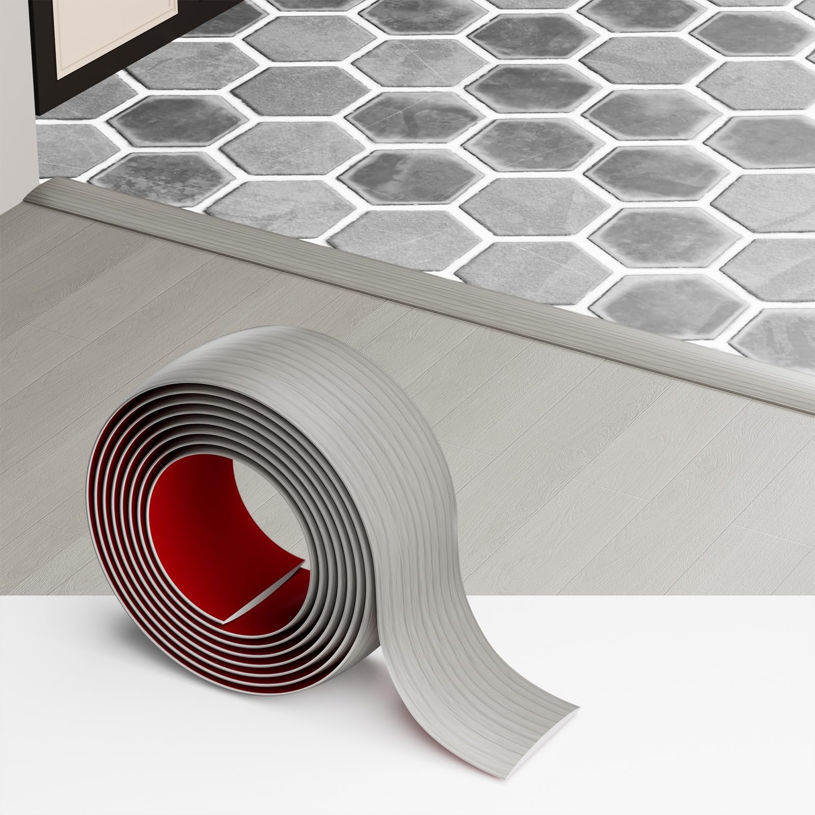 Greymond 10 Ft x 2" Floor Transition Strip Doorways, Vinyl Adhesive Laminate Flat Divider Flooring for Joining Floor Gaps, Carpet, Threshold Cover, Floor Tiles (Beige Grey)