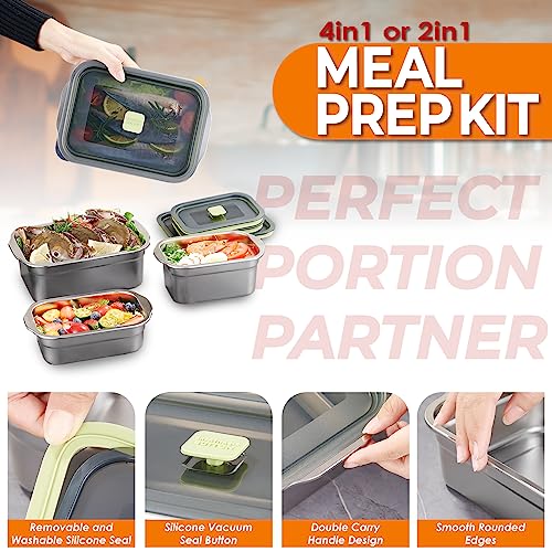 SUBRON 2Pcs Stainless Steel Food Storage Containers with Airtight Lids Set, Stackable Leak Proof Metal Lunch Bento Box Dishwasher & Freezer Safe (51+64oz