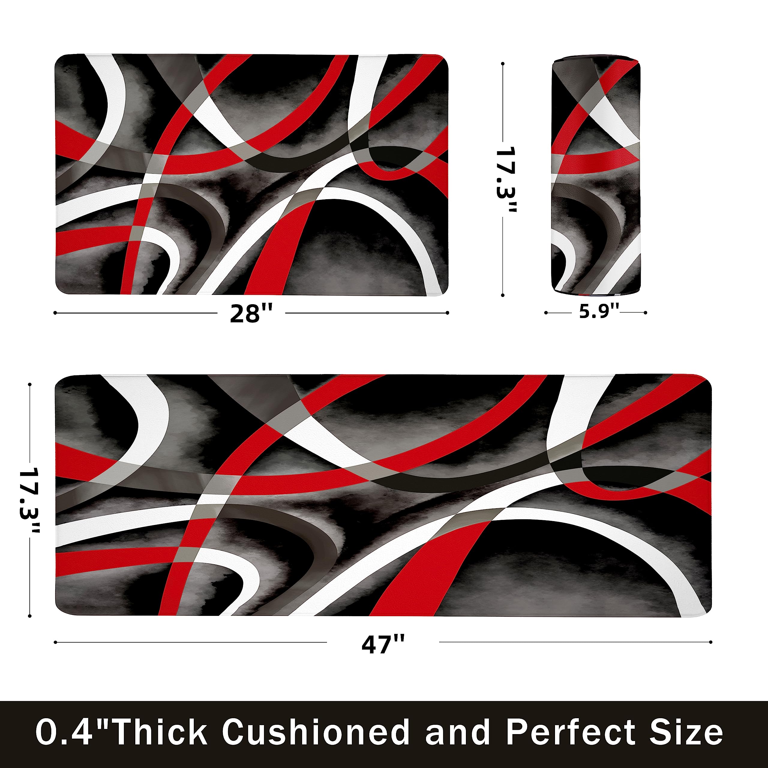 Kitchen Mats for Floor red Kitchen Rugs Modern Abstract Circle Anti Fatigue Kitchen Mats Waterproof Floor Mats Cushioned Non-Skid Standing Mats for Laundry, Office, Set of 2,17.3 x 28+17.3 x 47 Inch