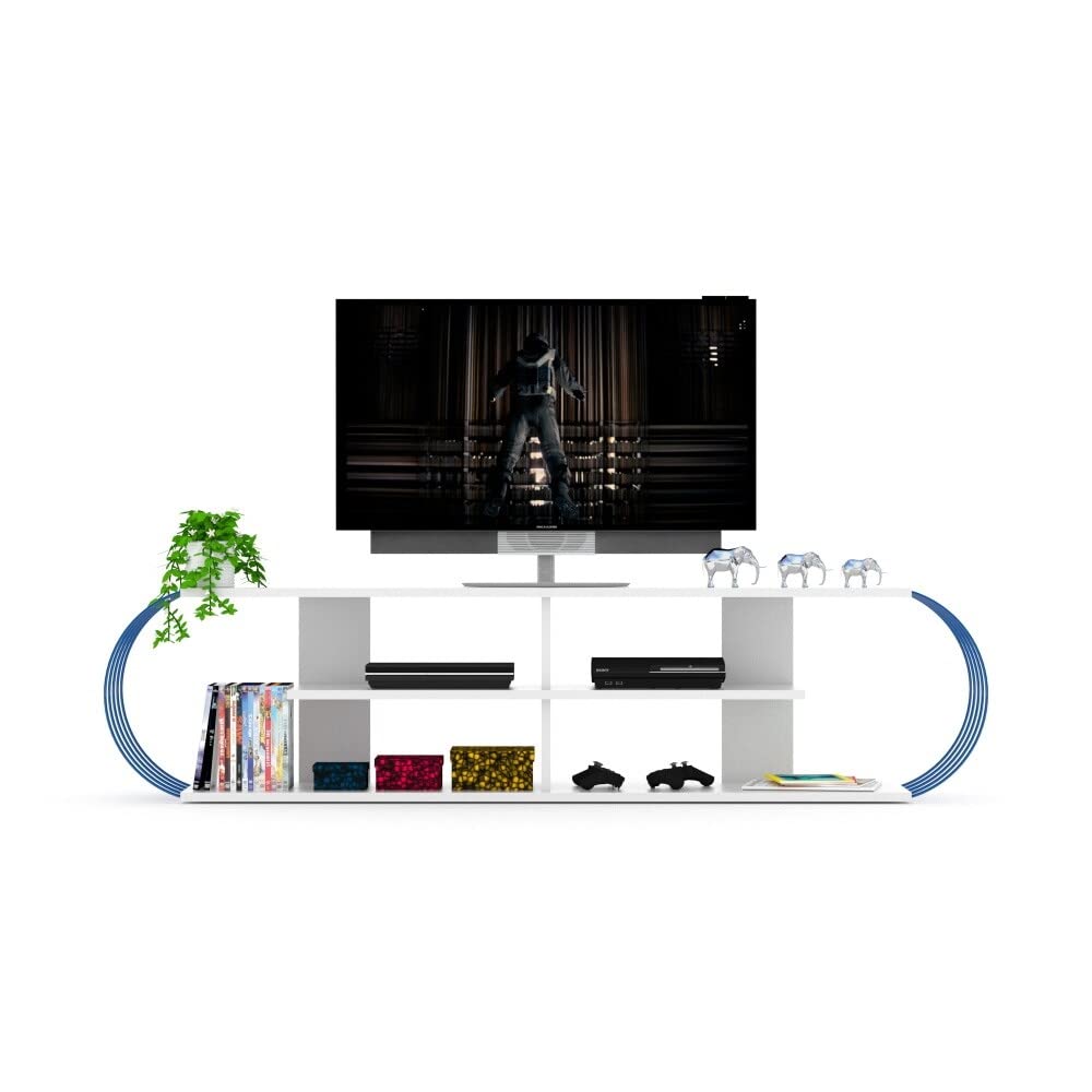 Casemiro Mid Century Modern Tv Stand 4 Shelves Open Storage Entertainment Centre 68 inch Tv Unit Walnut-Chrome