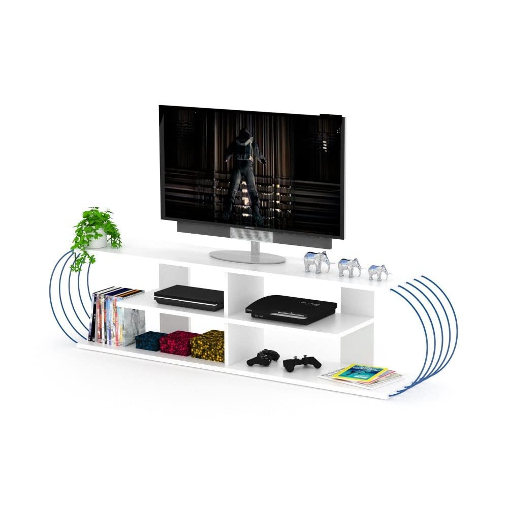 Casemiro Mid Century Modern Tv Stand 4 Shelves Open Storage Entertainment Centre 68 inch Tv Unit Walnut-Chrome