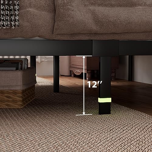 iPormis Upholstered Queen Platform Bed Frame, Heavy Duty Mattress Foundation, 12" Under Bed Space, Metal Slats Support, Button Faux Leather Headboard, Easy Assembly, Noise Free, Black