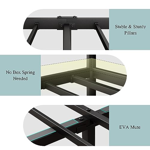 iPormis Upholstered Queen Platform Bed Frame, Heavy Duty Mattress Foundation, 12" Under Bed Space, Metal Slats Support, Button Faux Leather Headboard, Easy Assembly, Noise Free, Black