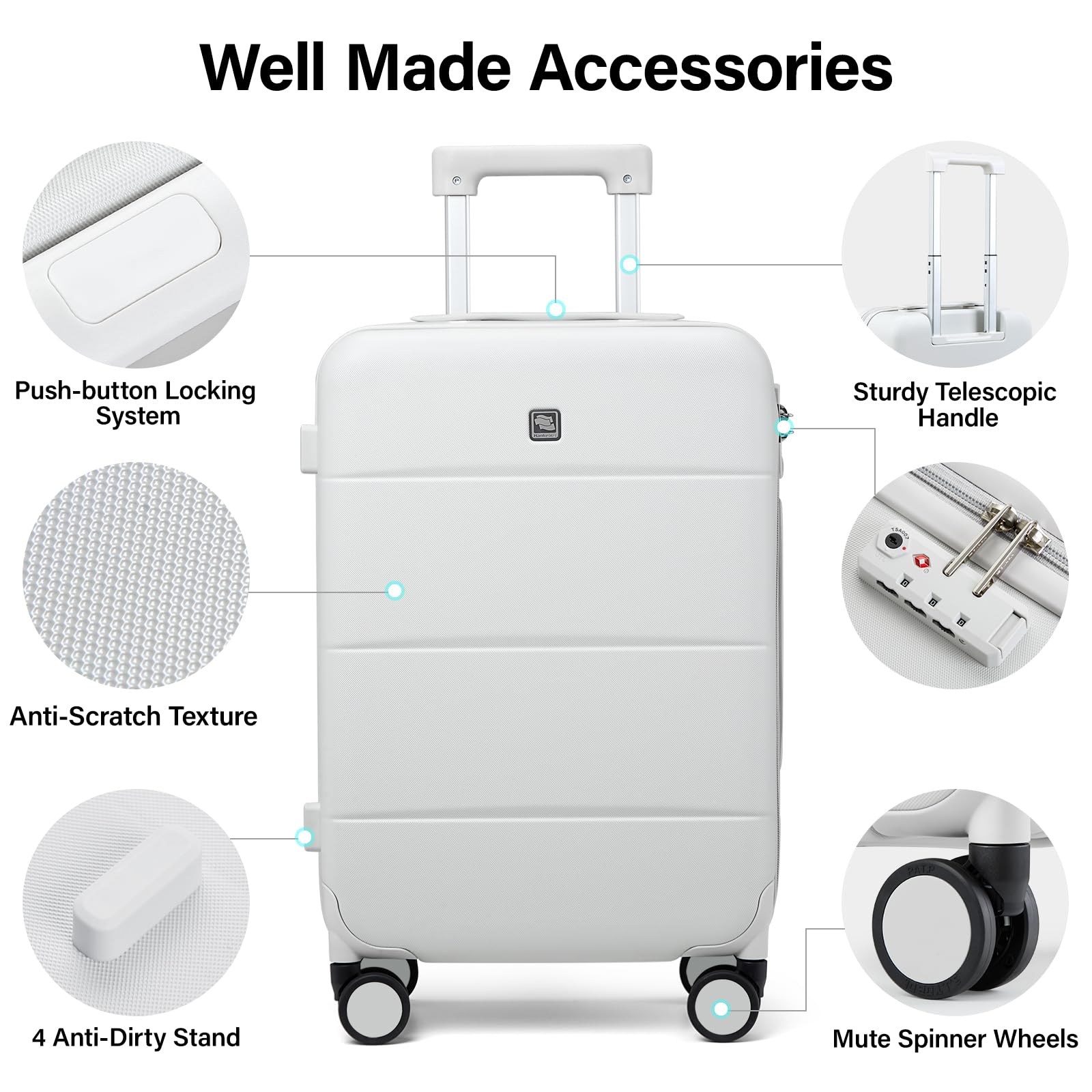 Hanke 24 Inch Checked Luggage with Spinner Wheels Hard Shell Suitcases Lightweight Travel TSA Luggage for Women Men Medium Suitcase(Smoke White)