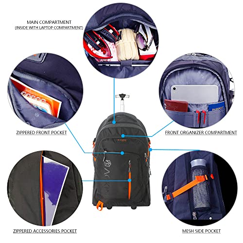 AOKING 22 Inches Water-resistant Large Wheeled Rolling Backpack for Business, College Student and Travel Commuter, Carry-on Laptop Backpack, Travel Luggage, Wheeled Adult Backpack (22 Inches, Black)