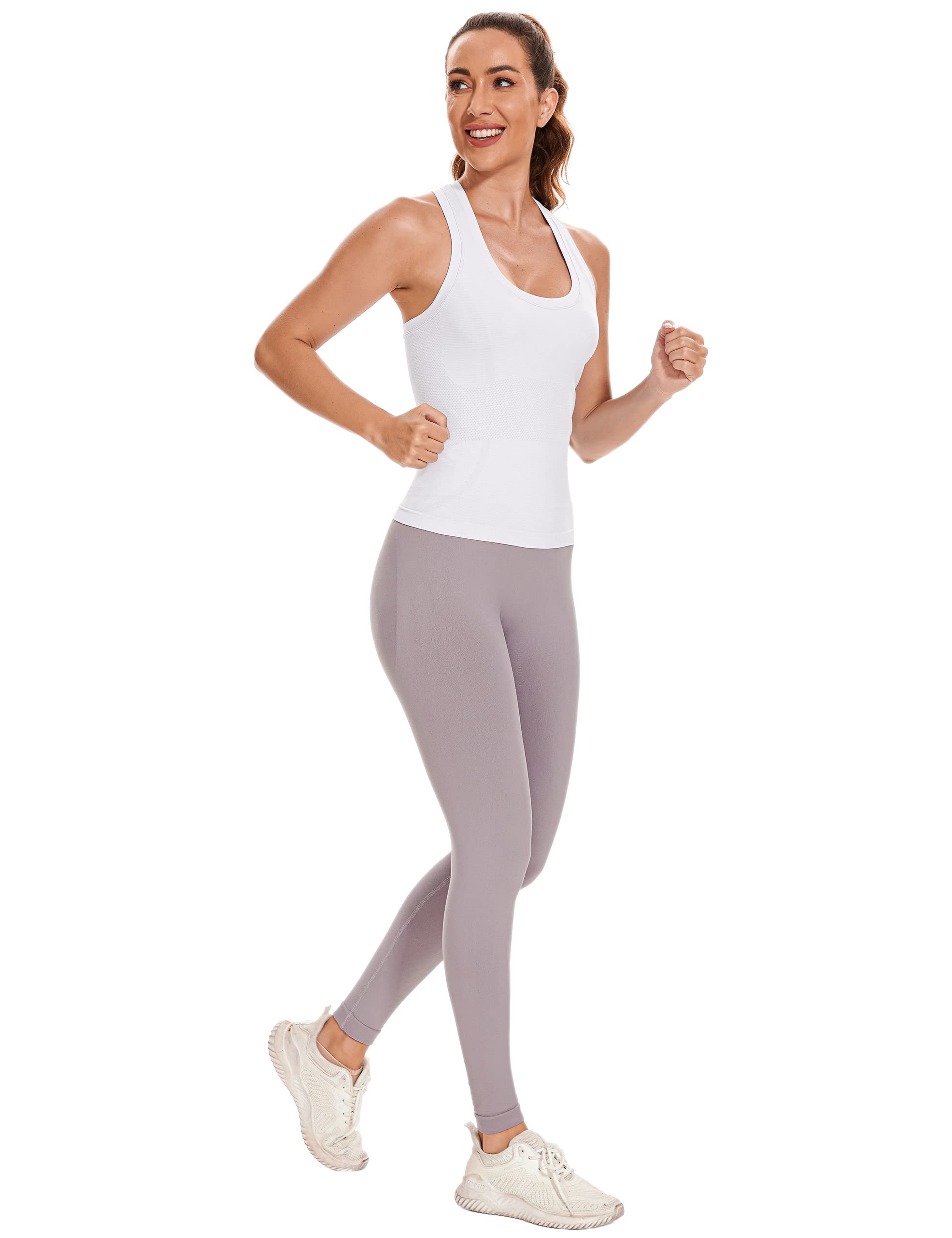 MathCat Workout Tank Tops for Women Sleeveless Gym Tops Seamless Racerback Athletic Yoga Shirts White