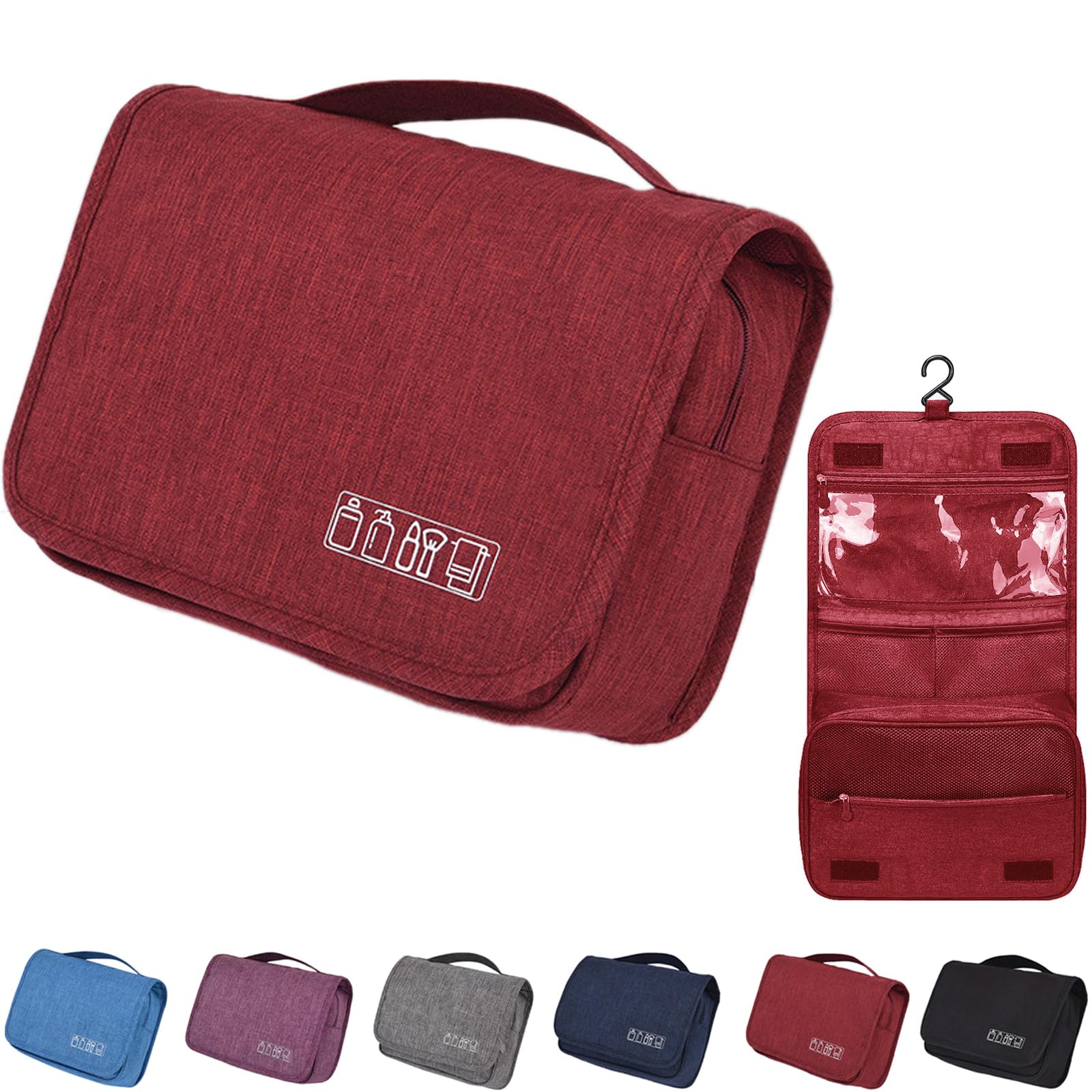YUNZSXJY Hanging Toiletry Bag Large Capacity Hanging Toiletry Bag for Women and Men Waterproof Travel Cosmetic Bag with Sturdy Hook (Red)