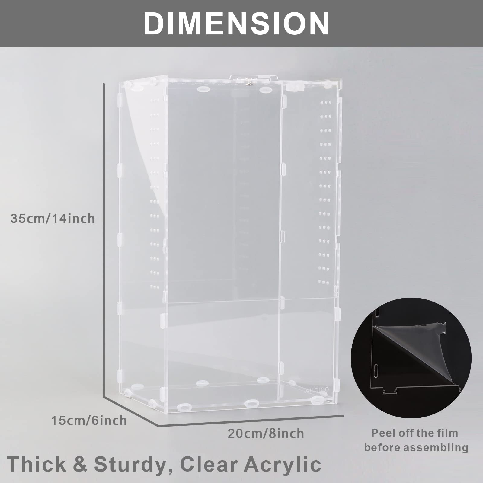 Aiicioo Micro Habitat Terrarium Enclosure 8x6x14 Inches Tarantula Enclosure Box Insect Habitat Clear Acrylic Reptile Feeding Tank for Jumping Spiders Insect Small Tree Dwelling Reptiles