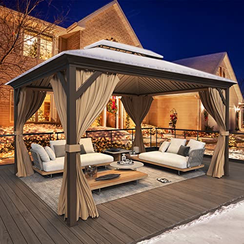 Erinnyees 12' X 14' Hardtop Gazebo,Galvanized Steel Double Roof with Mosquito Net and Shaded Curtains for Patio, Deck, Lawns, Backyard