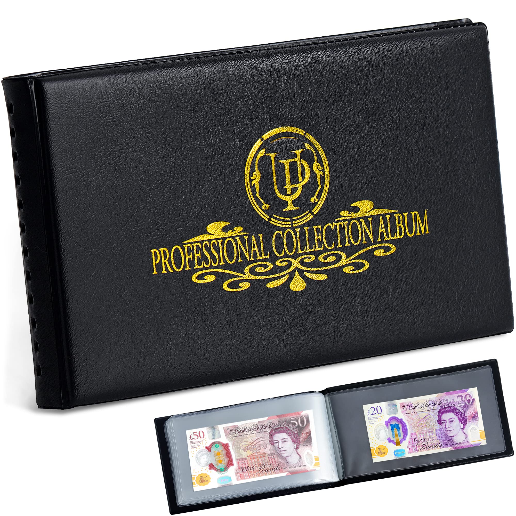 40 Pockets Banknote Currency Collecting Album - 20 Sheets Clear Dollar Bill Holders World Money Storage Book Collection Supplies Double-Sided Pages for Trading Cards Stamps Tickets Black AN04BK