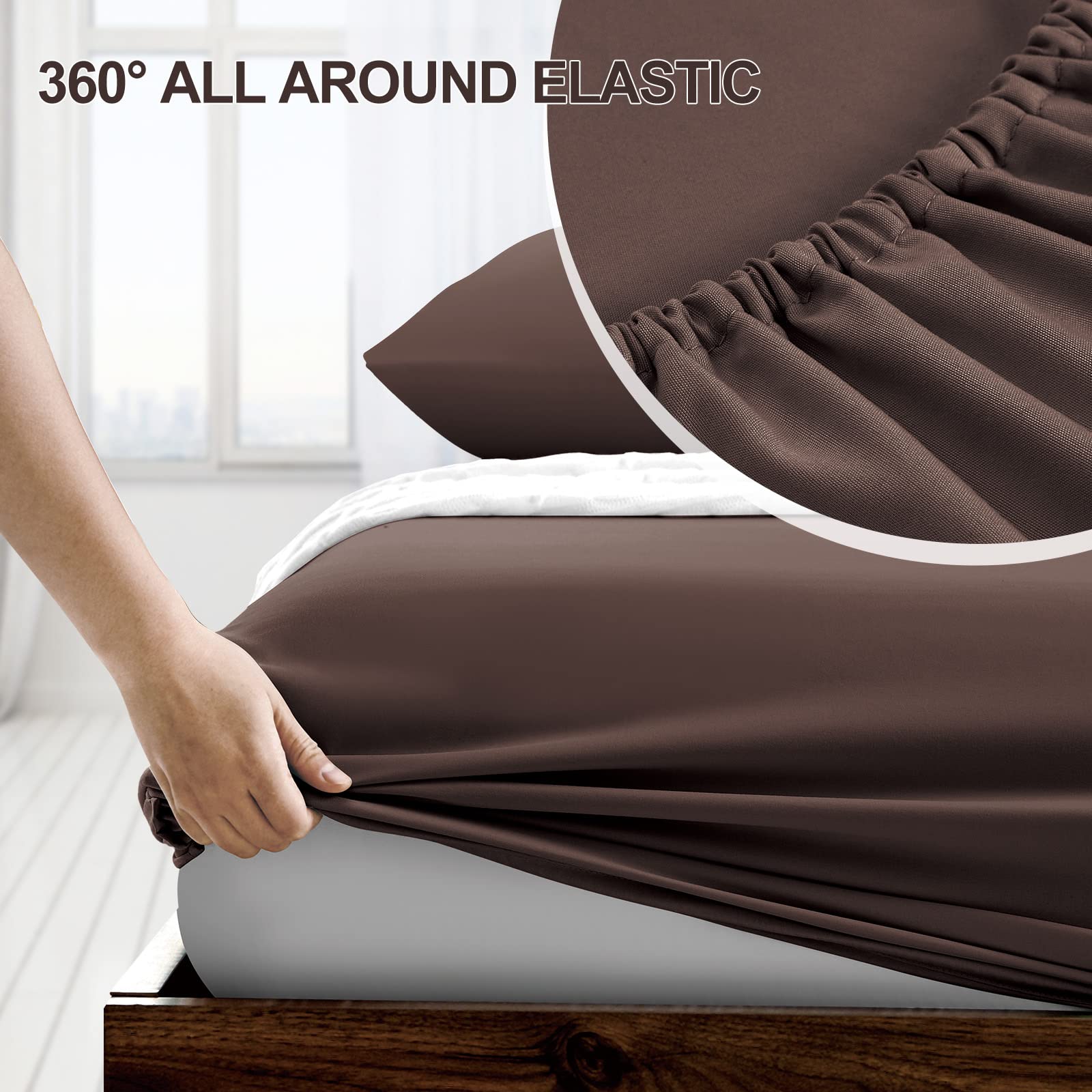 FreshCulture Twin Fitted Sheet 2 Pack - Hotel Quality - Ultra Soft & Breathable - Brushed Microfiber - Deep Pocket - Cooling Fitted Sheets for Twin Size Bed (Brown)