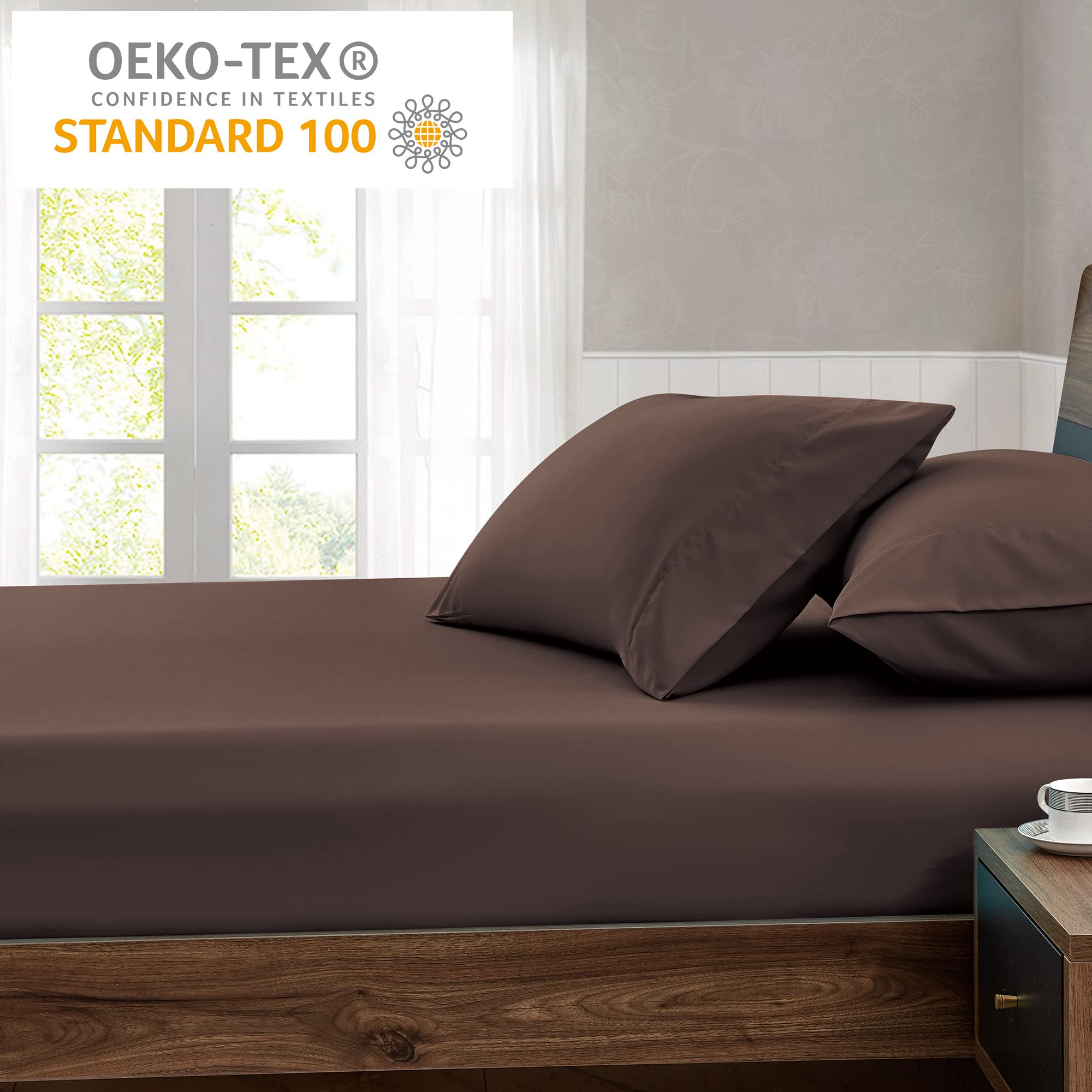 FreshCulture Twin Fitted Sheet 2 Pack - Hotel Quality - Ultra Soft & Breathable - Brushed Microfiber - Deep Pocket - Cooling Fitted Sheets for Twin Size Bed (Brown)