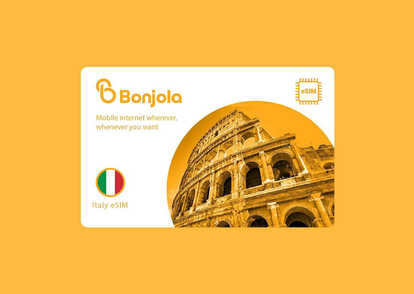 Bonjola Italy Prepaid eSIM - 5GB Instant Mobile Data. Italy Travel SIM Card. Fast and Reliable 4G/5G Internet for 30 Days. No Physical SIM Required, iPhone and Android, Supports Hotspot