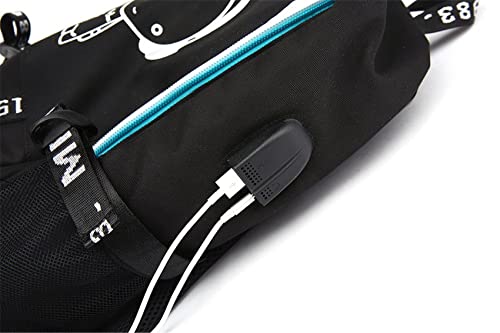 BanSel Teens Kids PSG School Backpack Bookbag-Messi Travel Bag with USB Charging Port, Black, One Size
