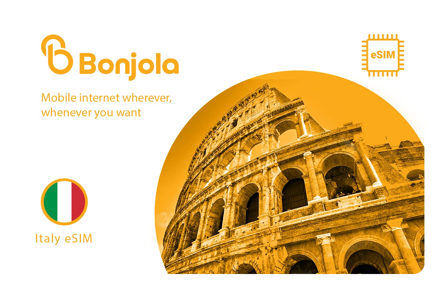 Bonjola Italy Prepaid eSIM - 5GB Instant Mobile Data. Italy Travel SIM Card. Fast and Reliable 4G/5G Internet for 30 Days. No Physical SIM Required, iPhone and Android, Supports Hotspot